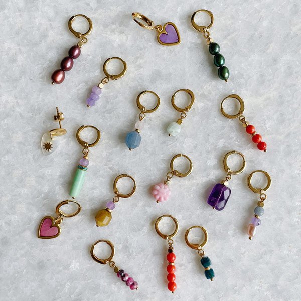 Single oorbel Earparty Rood half edelsteen – Beadies